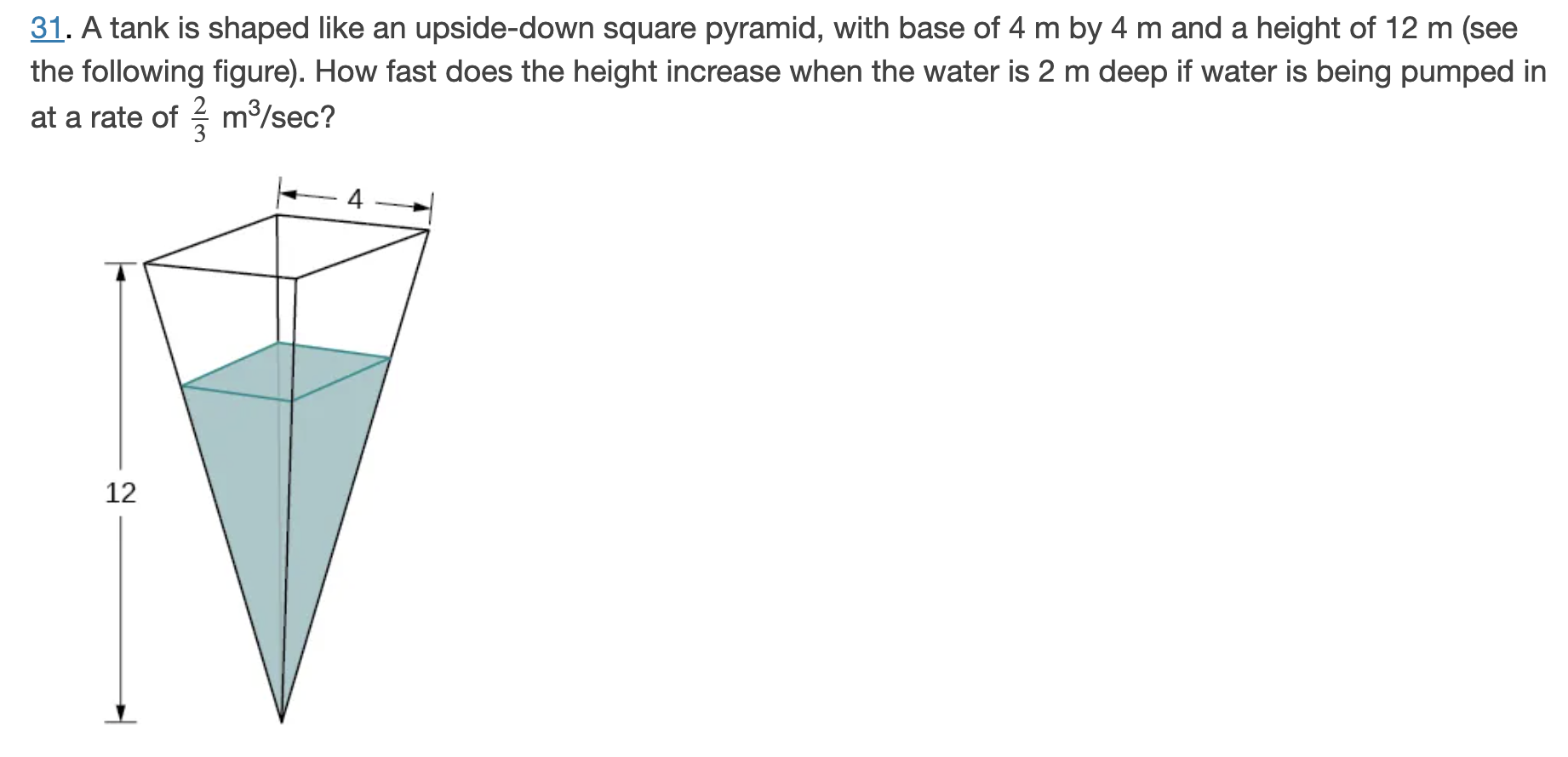 Solved 31. A tank is shaped like an upside-down square | Chegg.com