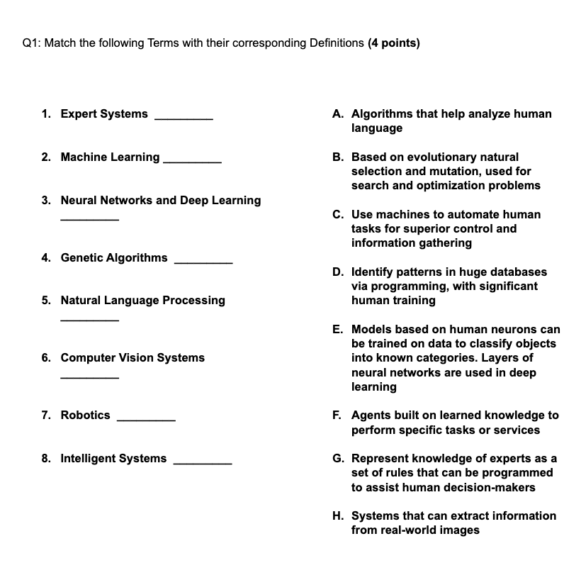 Solved Q1: Match the following Terms with their | Chegg.com