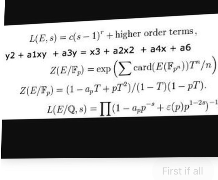L(E, s) = c(s - 1)^r + higher order terms, y2 + a1xy | Chegg.com