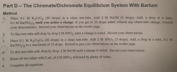Solved Part D - The Chromate/Dichromate Equilibrium System | Chegg.com