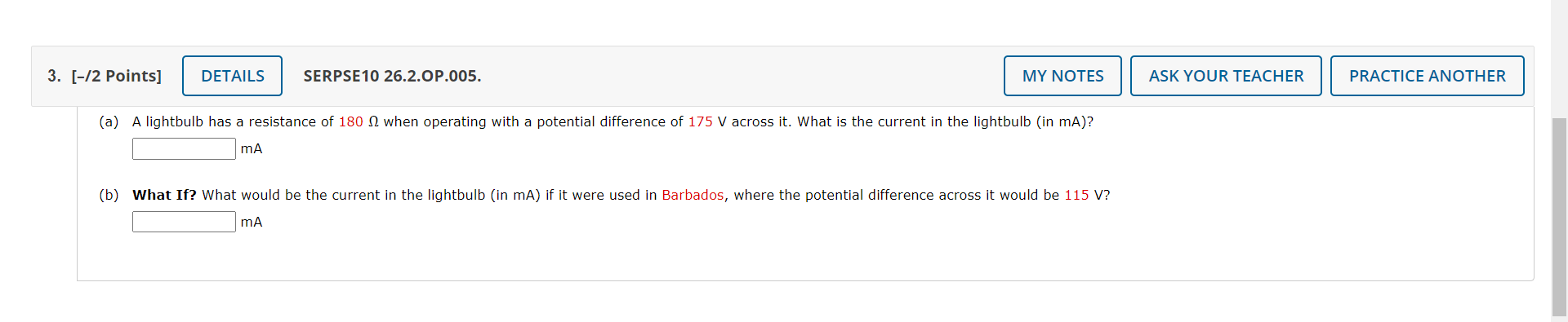 Solved /2 Points] SERPSE10 26.2.OP.005. (a) A lightbulb has | Chegg.com