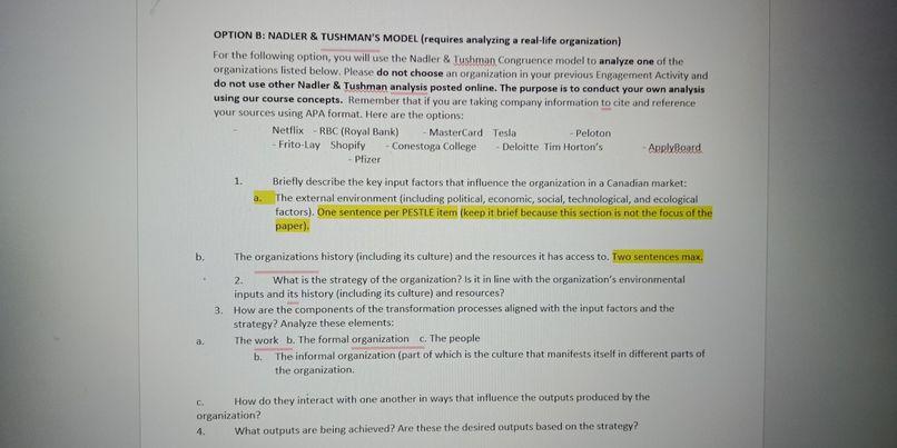 Solved OPTION B: NADLER \& TUSHMAN'S MODEL (requires | Chegg.com