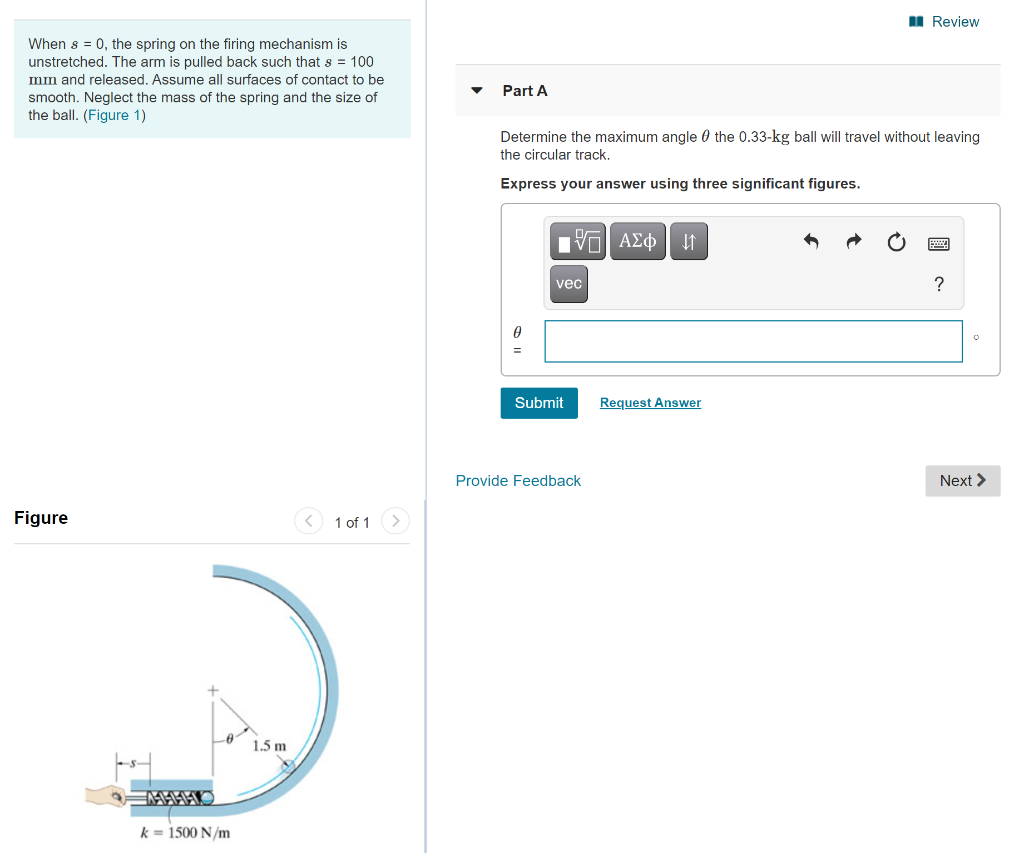 Solved Review When s = 0, the spring on the firing mechanism | Chegg.com