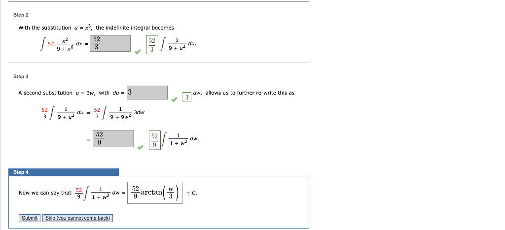 Solved Step 2 With the substitution u x, the indefinite | Chegg.com
