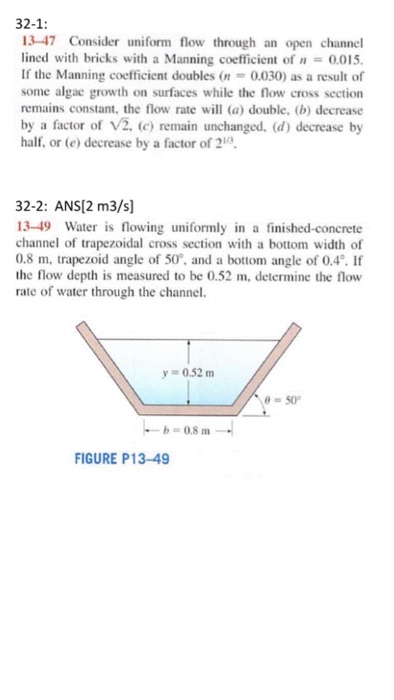 Solved Consider uniform flow through an open channel lined | Chegg.com