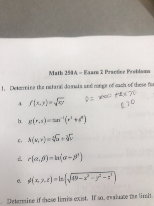 Solved Math 250A-Exam 2 Practice Problems 1. Determine the | Chegg.com