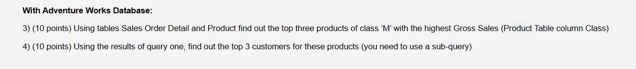 Solved With Adventure Works Database: 3) (10 points) Using | Chegg.com