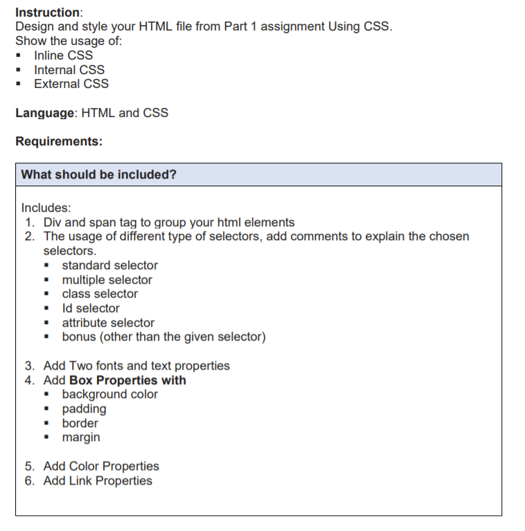 Solved Instruction: Design and style your HTML file from | Chegg.com