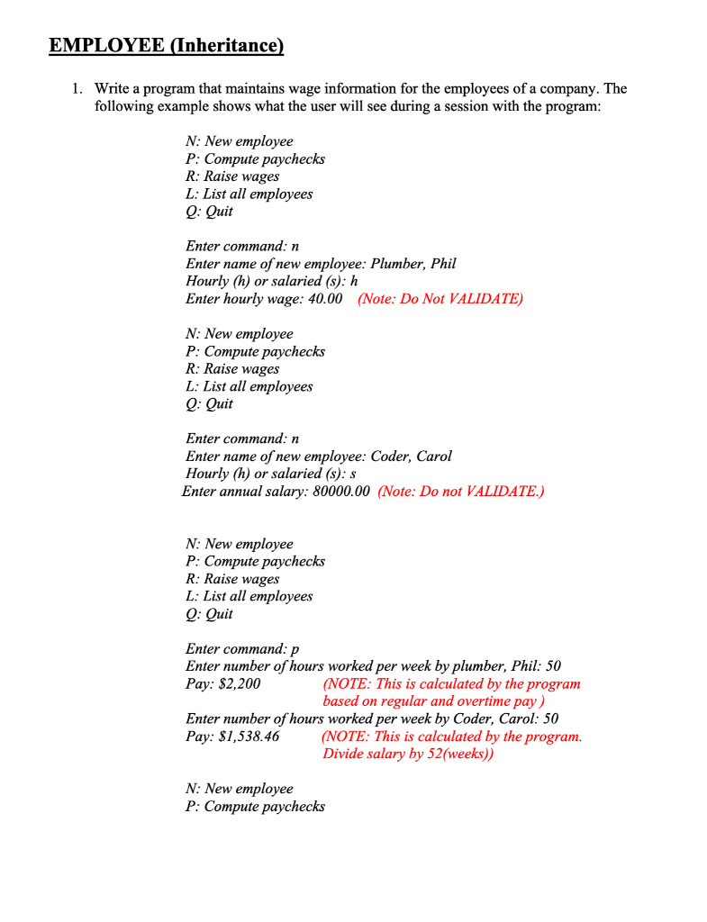 EMPLOYEE (Inheritance 1. Write a program that | Chegg.com
