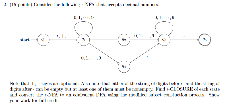 Solved 2. (15 points) Consider the following e-NFA that | Chegg.com