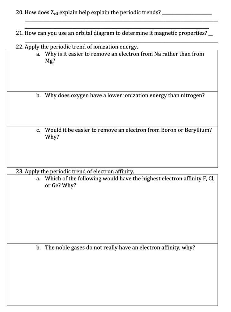 Solved 20. How does Zeff explain help explain the periodic | Chegg.com