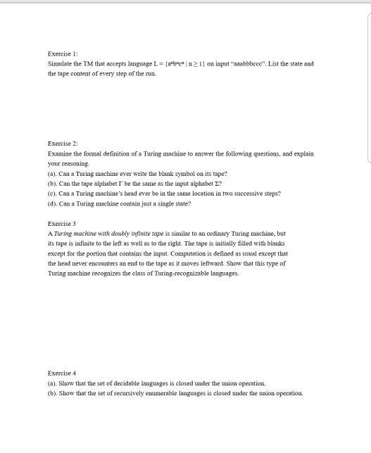 Solved Exercise 1 Simulate the TM that accepts language | Chegg.com