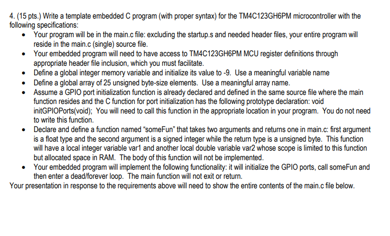 4. (15 pts.) Write a template embedded C program | Chegg.com