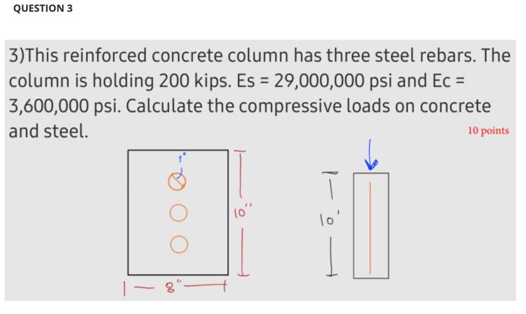 Solved 3)This reinforced concrete column has three steel | Chegg.com