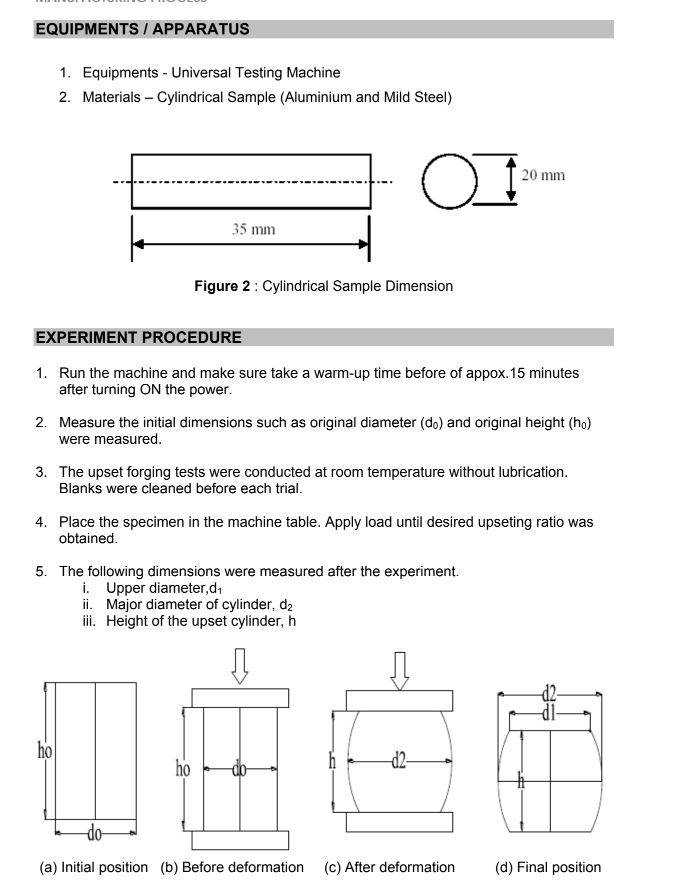 Solved LAB 2: OPEN DIE FORGING PROCESS (COLD FORGING) | Chegg.com