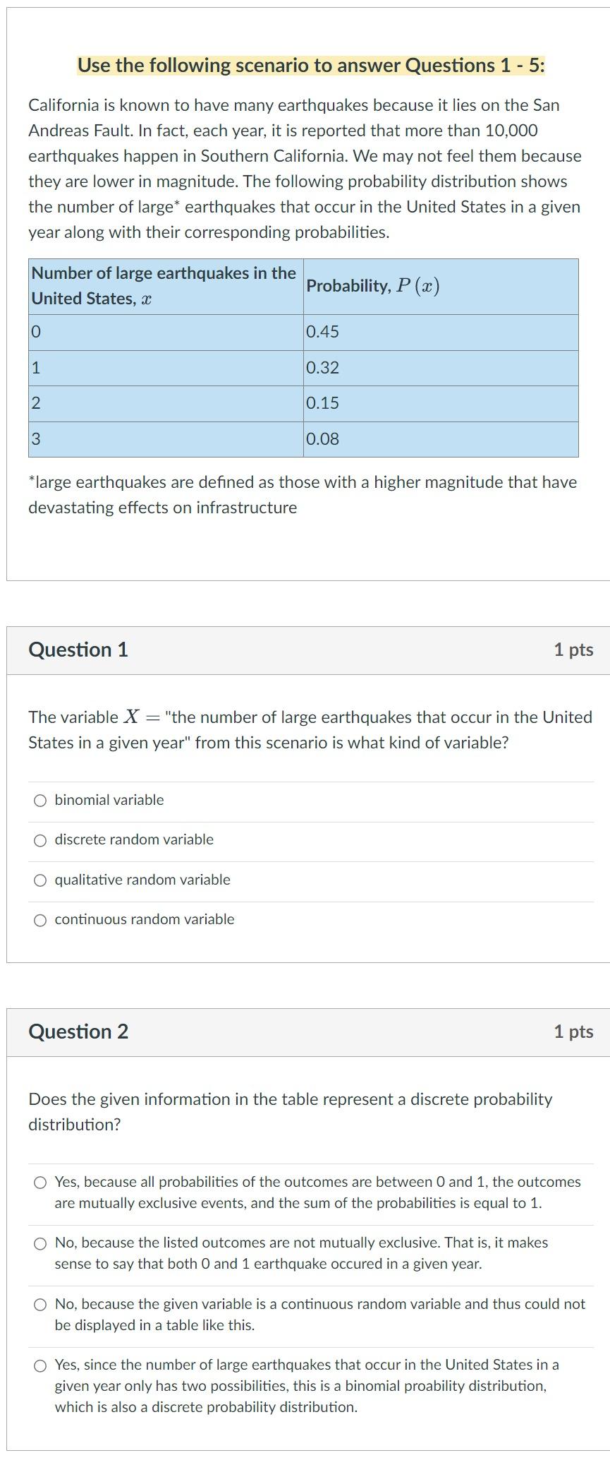 Solved Use the following scenario to answer Questions 1 - 5: | Chegg.com