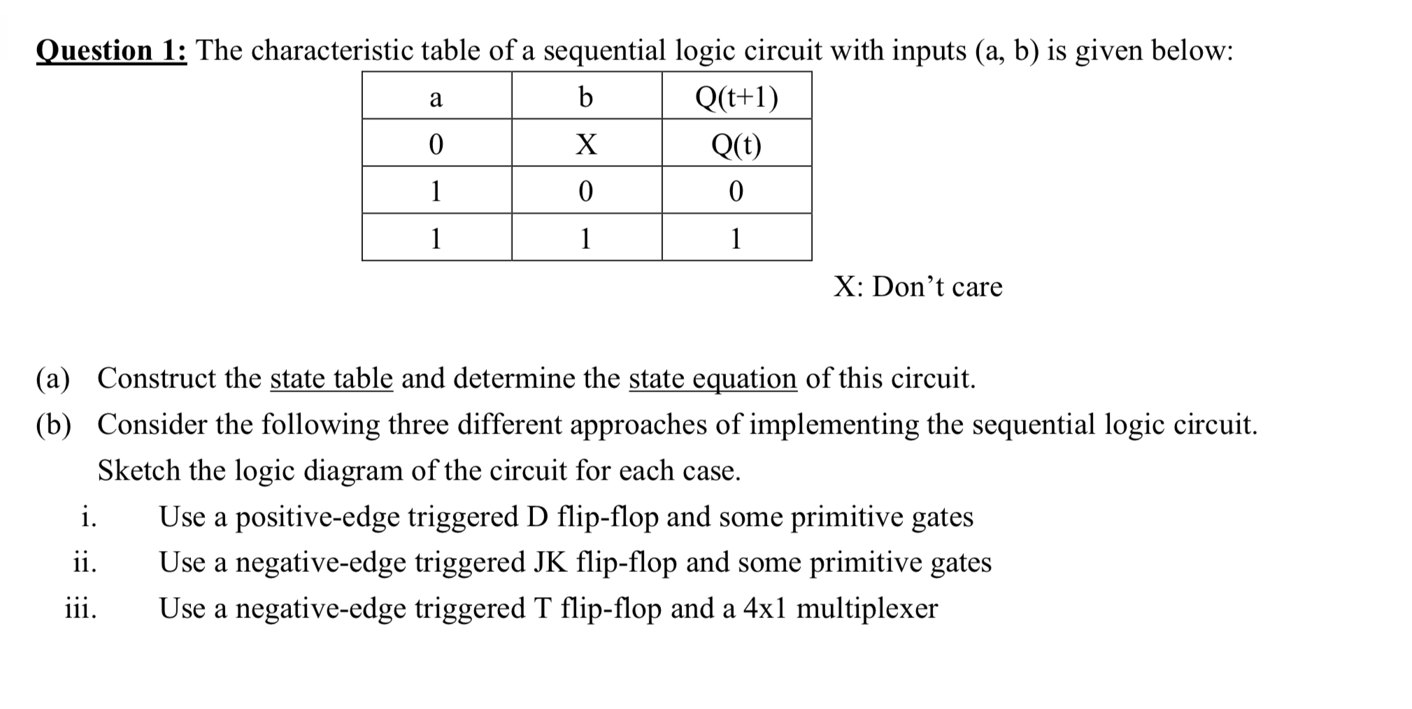Solved Question 1: The characteristic table of a sequential | Chegg.com