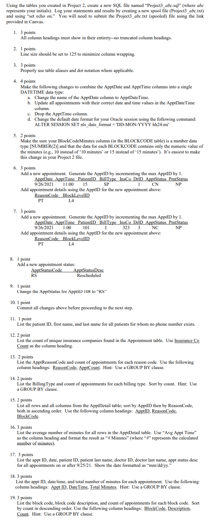 Solved Using the tables you created in Project 2, create a | Chegg.com