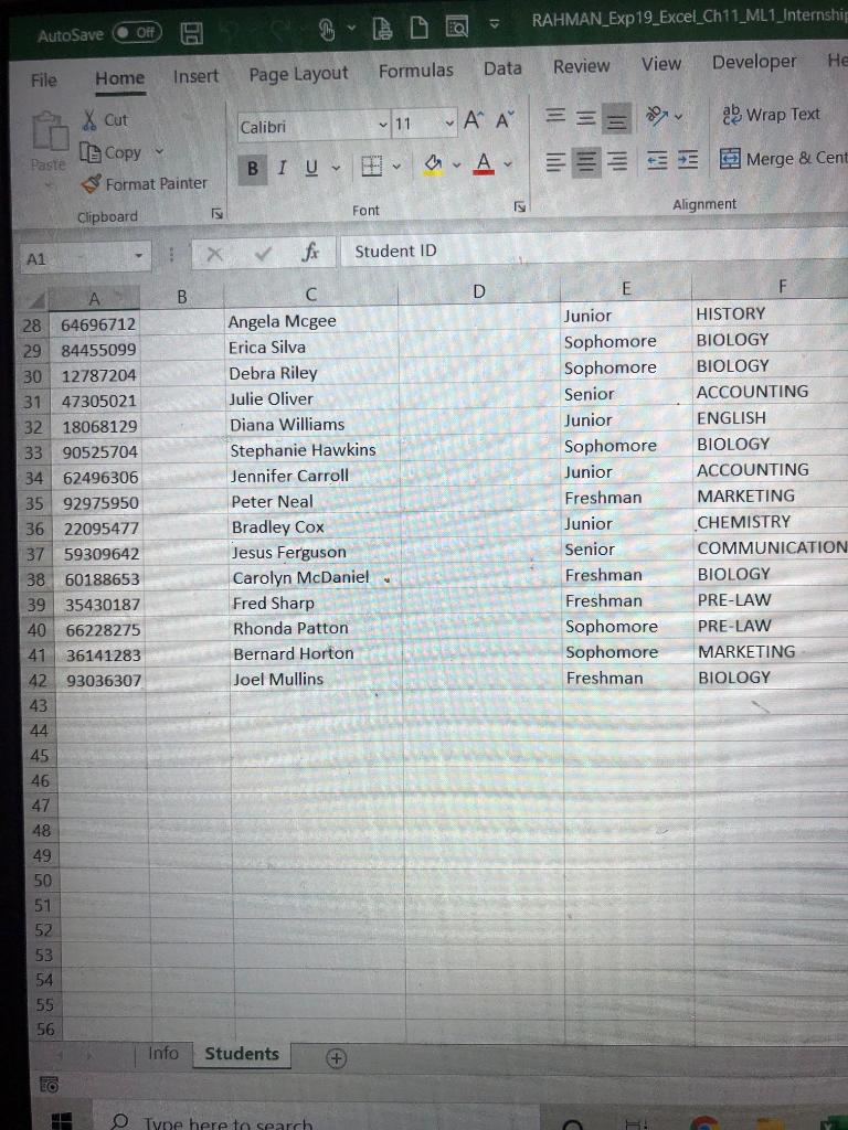 AutoSave Off RAHMAN_Exp19_Excel_Ch11_ML1_Internships | Chegg.com