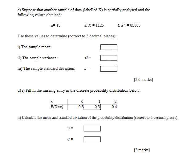 Solved c) Suppose that another sample of data (labelled X) | Chegg.com
