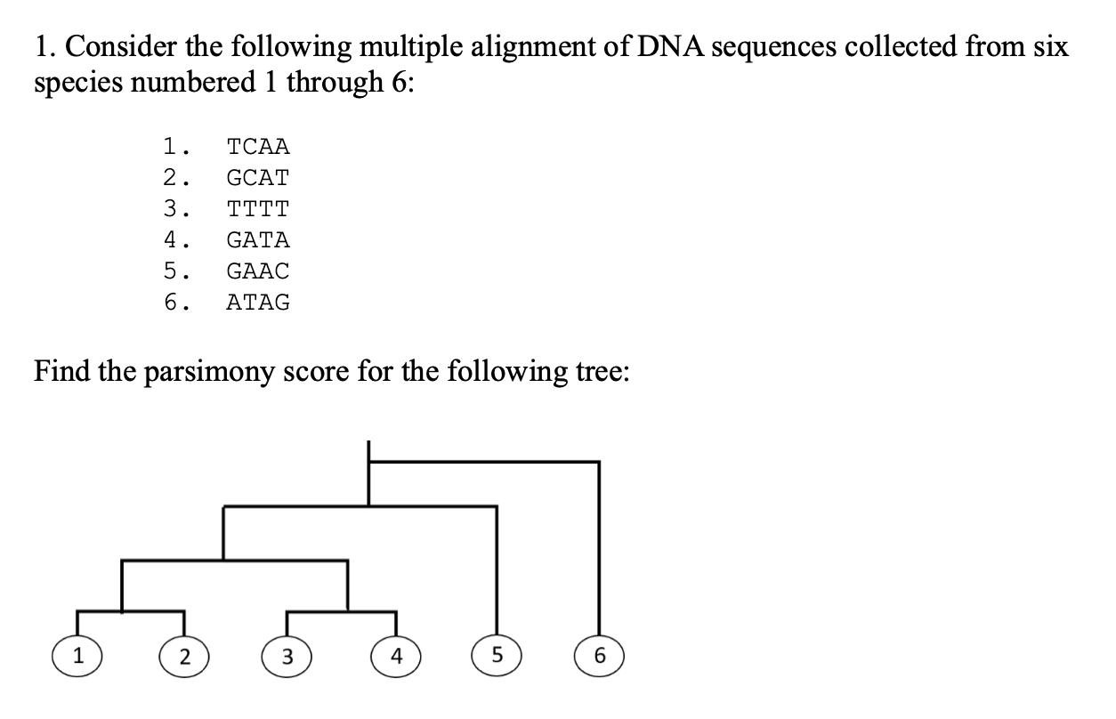 1. Consider the following multiple alignment of DNA | Chegg.com