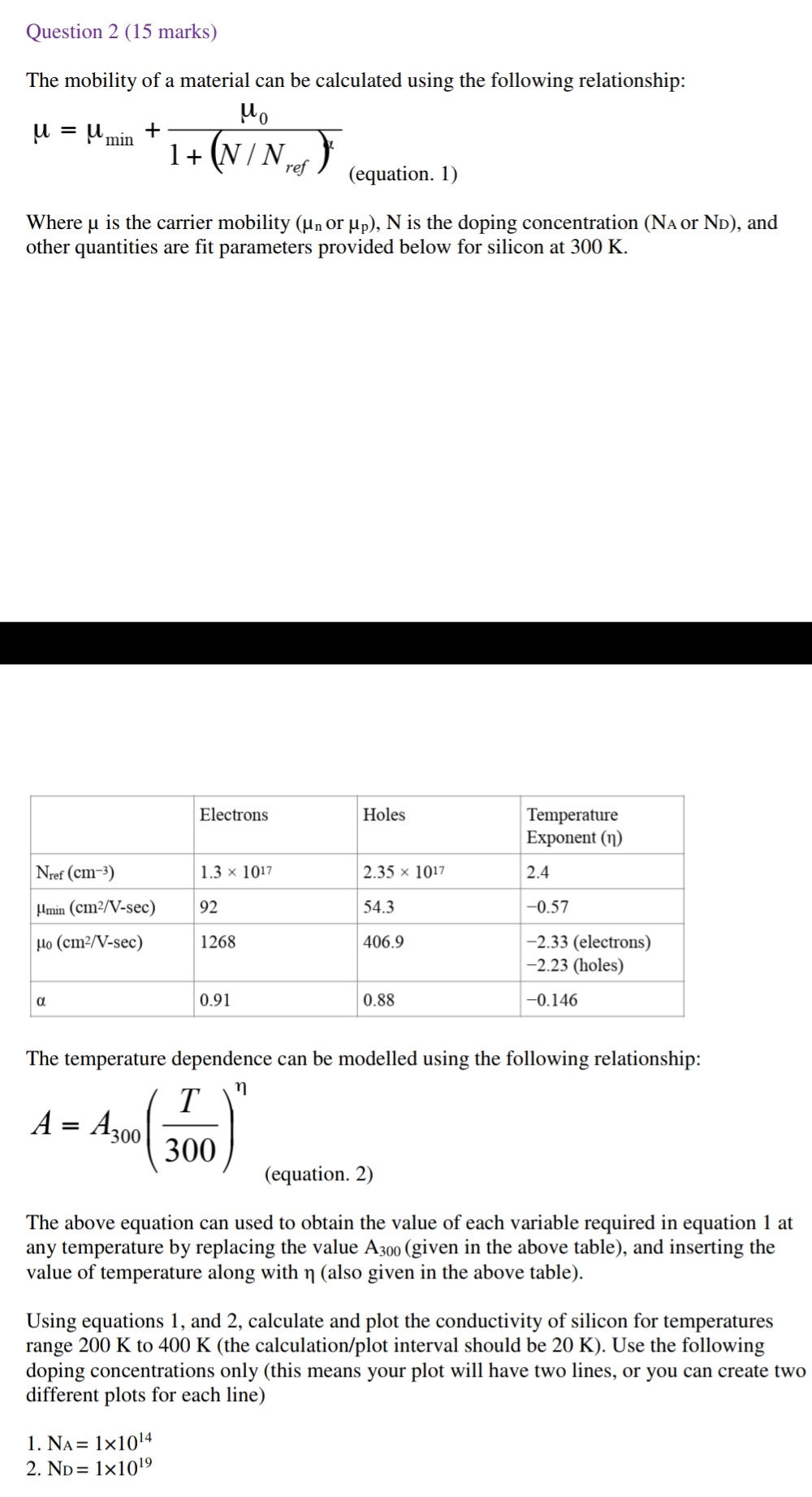 Solved The mobility of a material can be calculated using | Chegg.com