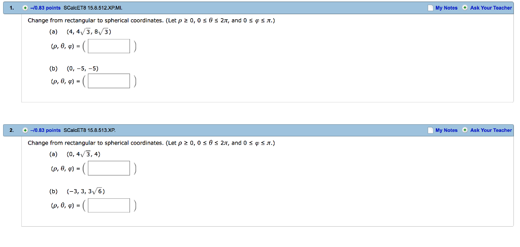 Solved 1. Change from rectangular to spherical | Chegg.com