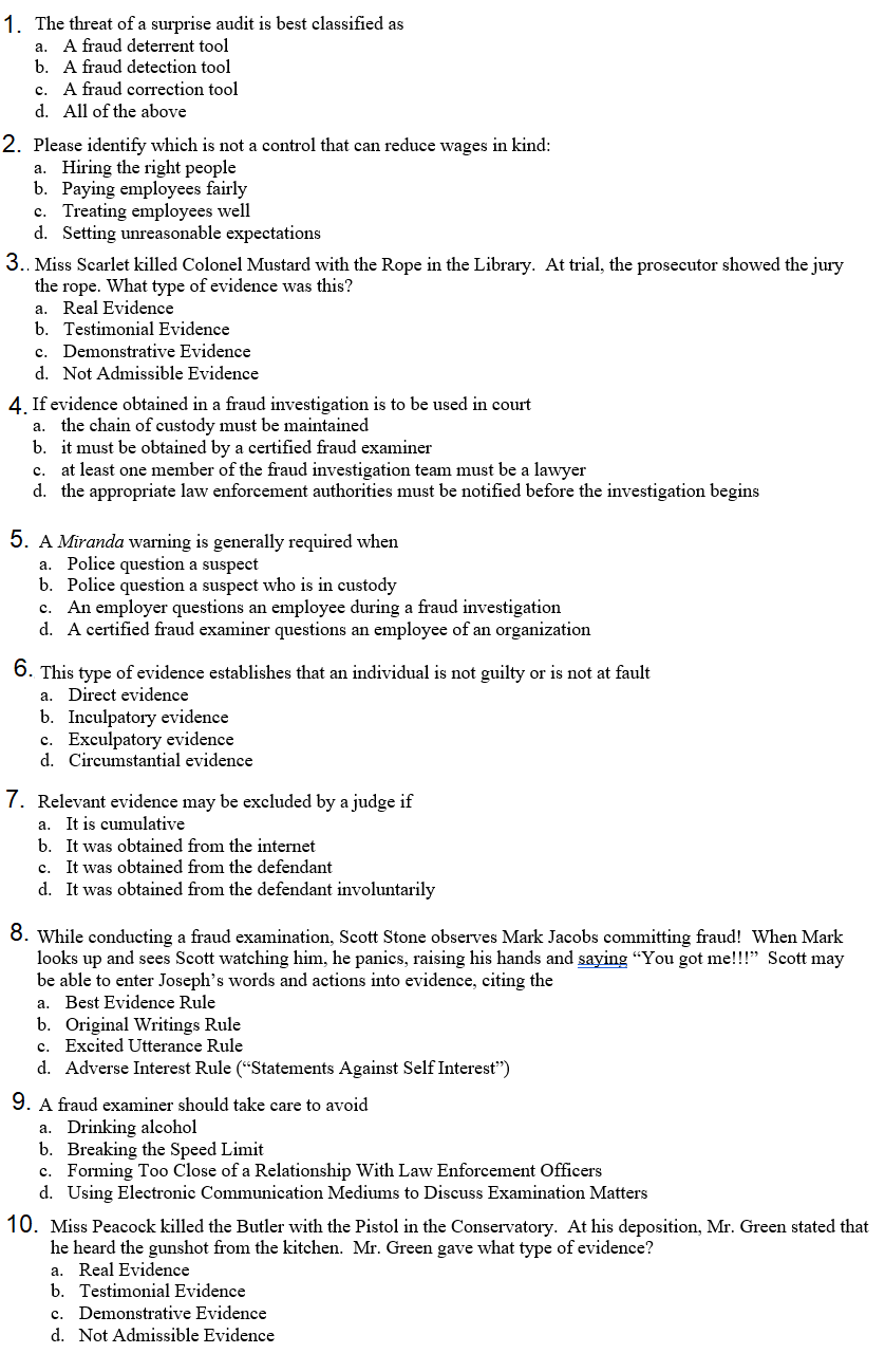 Solved a. c. 1. The threat of a surprise audit is best | Chegg.com
