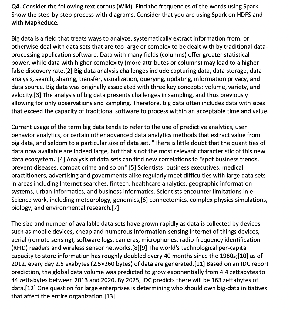 Q4. Consider the following text corpus (Wiki). Find | Chegg.com