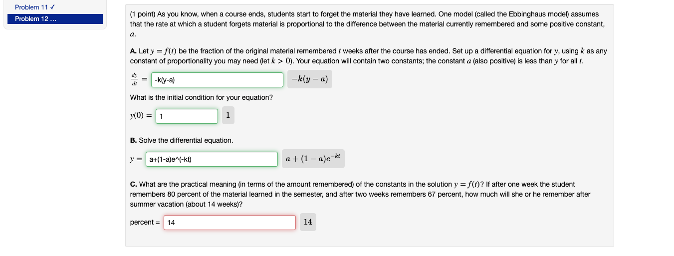 Solved Problem 11 Problem 12 ... (1 point) As you know, when | Chegg.com