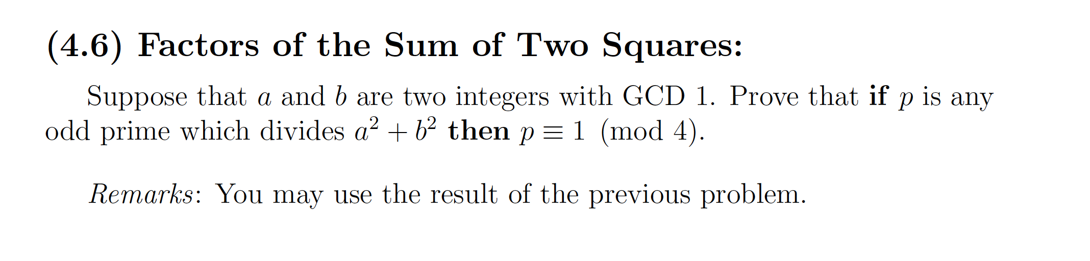 Solved (4.6) Factors of the Sum of Two Squares: Suppose that | Chegg.com