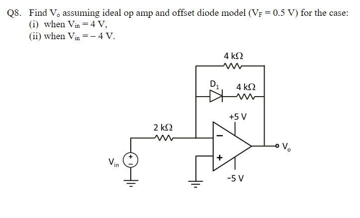 Solved 08. Find V. assuming ideal op amp and offset diode | Chegg.com