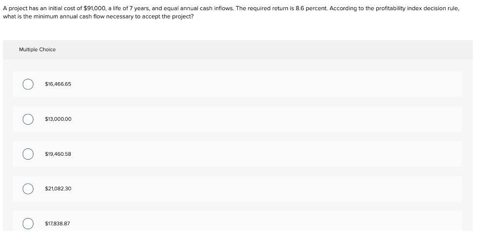 Solved A project has an initial cost of $91,000, a life of 7 | Chegg.com