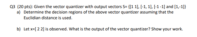 Solved Q3 (20 pts): Given the vector quantizer with output | Chegg.com