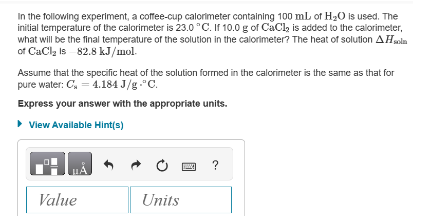 Solved In the following experiment, a coffee-cup calorimeter | Chegg.com