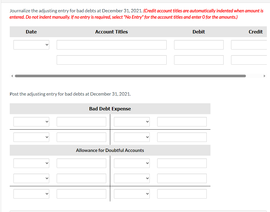 Solved Journalize the adjusting entry for bad debts at | Chegg.com