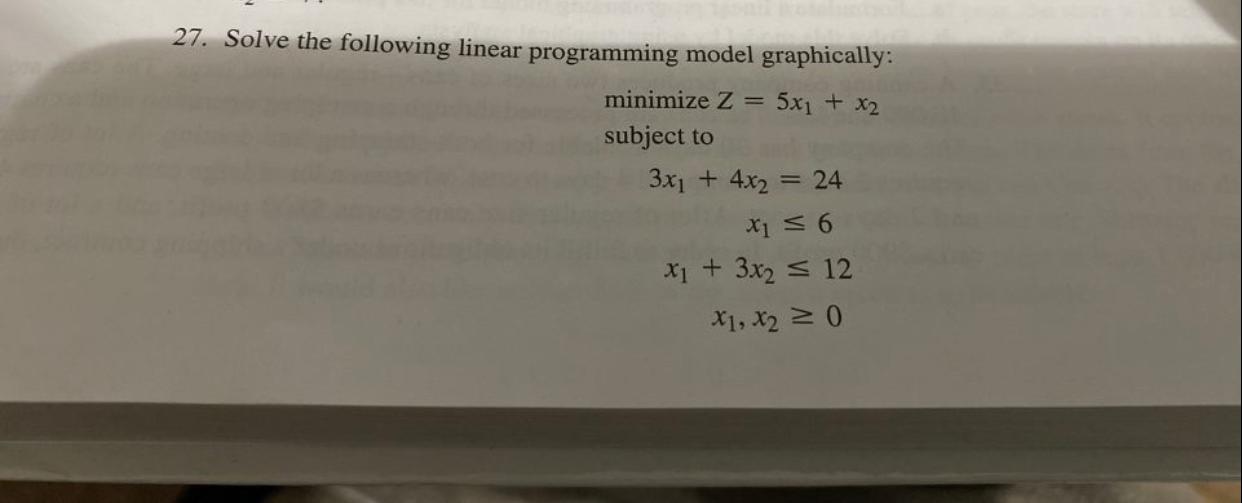 Solved 27. Solve the following linear programming model | Chegg.com