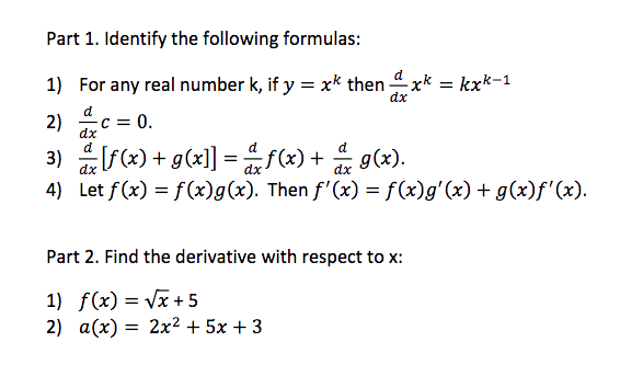 Solved dx Part 1. Identify the following formulas: 1) For | Chegg.com