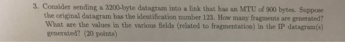 Solved 3. Consider sending a 3200-byte datagram into a link | Chegg.com