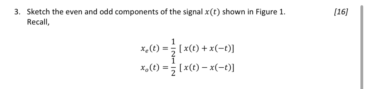 Solved Sketch the even and odd components of the signal x(t) | Chegg.com
