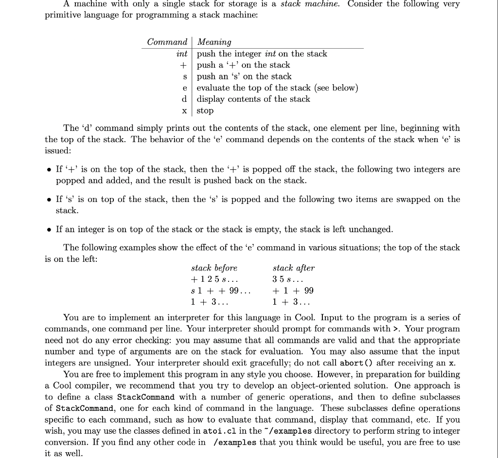 Solved A machine with only a single stack for storage is a | Chegg.com