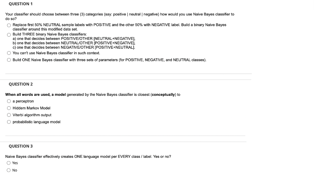 Solved Your classifier should choose between three (3) | Chegg.com