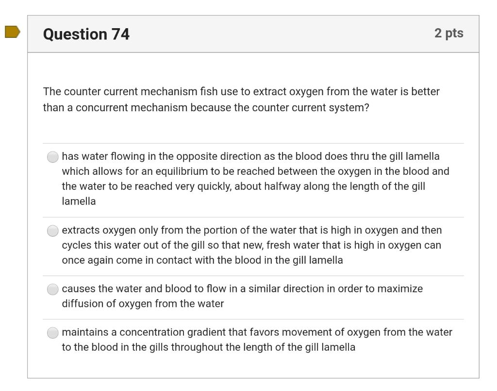 Solved Question 74 2 pts The counter current mechanism fish | Chegg.com