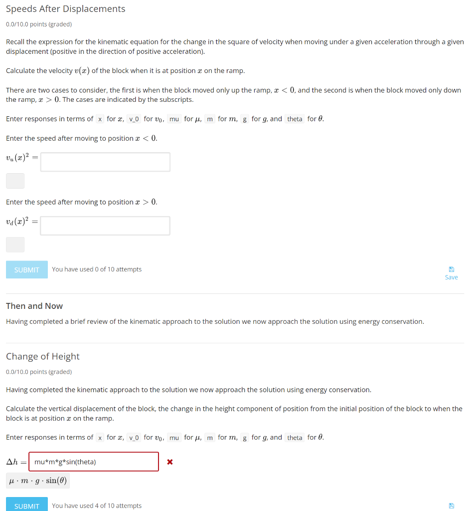 Solved H: Block on Ramp w Friction - Kinematics and Energy W | Chegg.com
