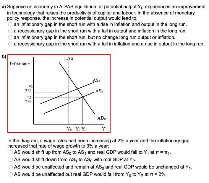 Solved a) Suppose an economy in AD/AS equilibrium at | Chegg.com