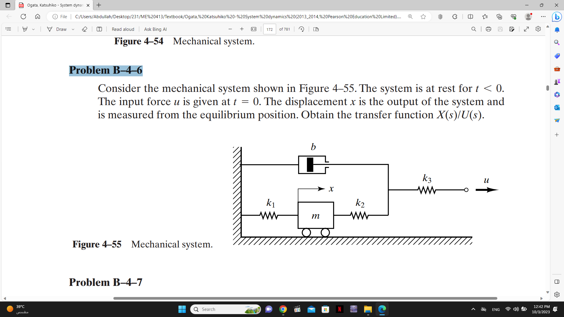 Solved Consider the mechanical system shown in Figure 4-55. | Chegg.com