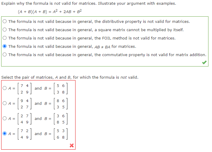Solved Explain why the formula is not valid for matrices. | Chegg.com