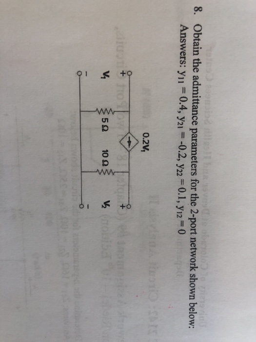 Solved 8. Obtain the admittance parameters for the 2-port | Chegg.com