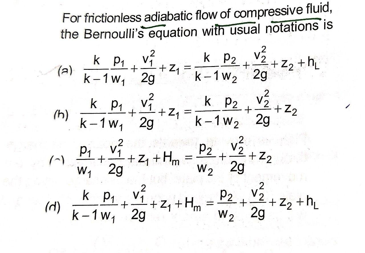 Solved For frictionless adiabatic flow of compressive fluid, | Chegg.com