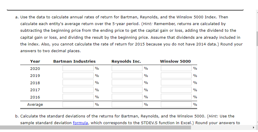 Solved b. Calculate the standard deviations of the returns | Chegg.com